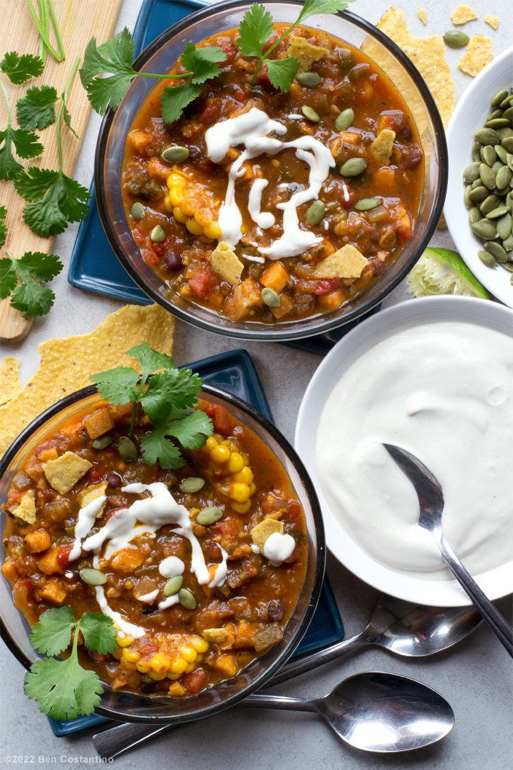 Chipotle Sweet Potato Chili with Cashew Lime "Crema" - Homemade in Astoria